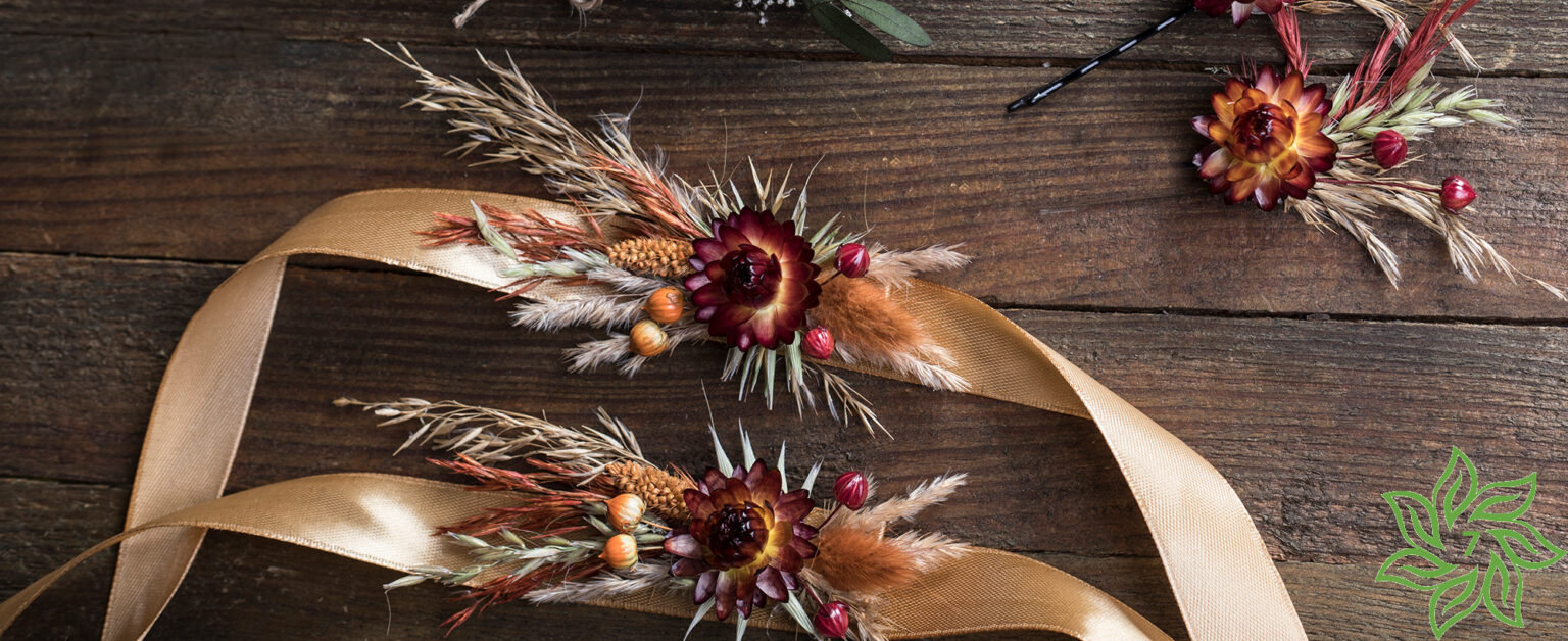Corsage for Autumn wedding bouquet set - 7LeafShop Dried Wedding Bouquets